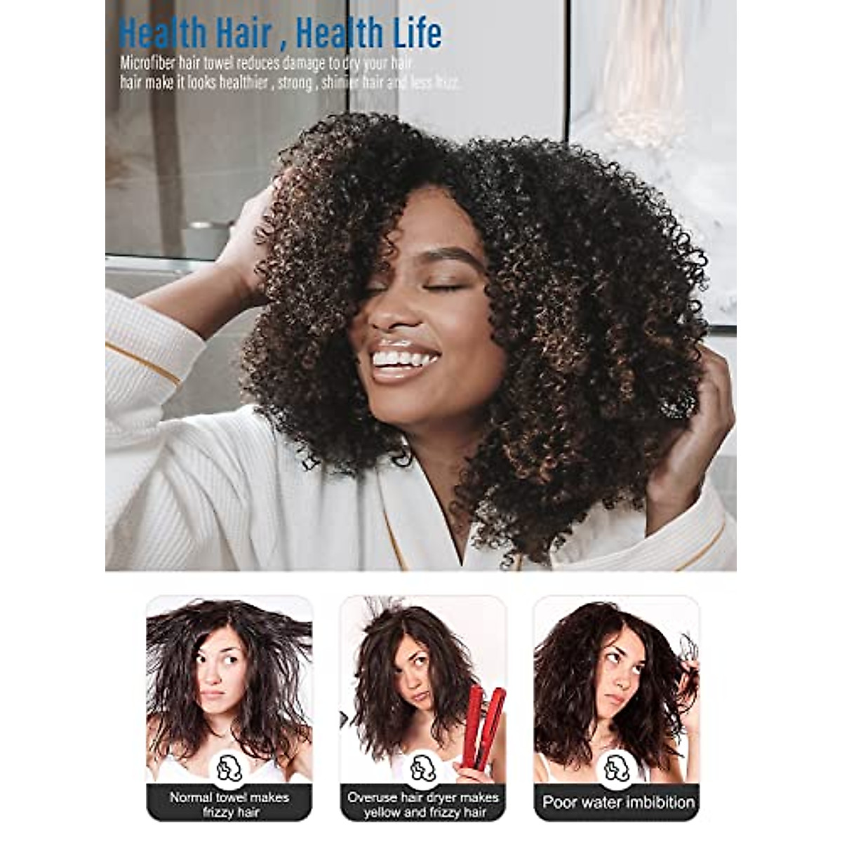 Sackei Hair Drying Towel Microfiber Hair Towel Wrap with Solid Button, 9.5 inch X 26 inch Supersoft NO Dripping Hair Turban for Wet Hair Drying Hair Anti Frizz for Kids and Women (1Pcs Purple)