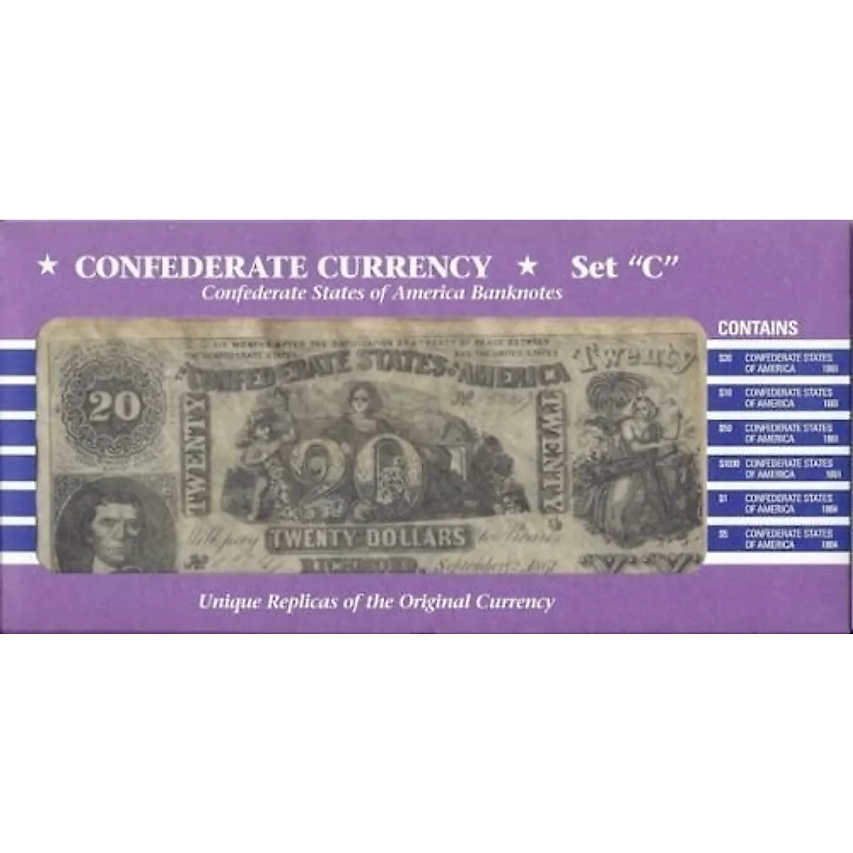 Historical Documents Confederate Currency Set: 25 Replica Notes (Set A, B, C, & D) - Civil War Era Currency Replica Set - Adults - Small - Unisex - Paper - No Assembly Required