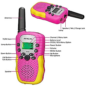 Retevis RA18 Kids Walkie Talkies, Walkie Talkie Toys for 6-12 Year Old Girls Boys, 22 CH, Long Range, Built-in Flashlight, Girls Birthday Gifts,Outdoor Garden Camping Family Trip(Pink 2 Pack)