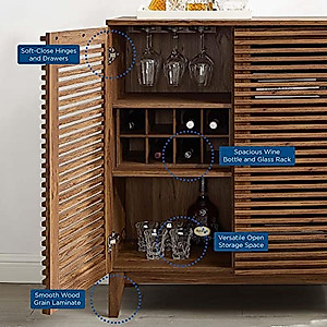 Modway Render Mid-Century Modern Bar with Wine Rack Storage Cabinet, Walnut