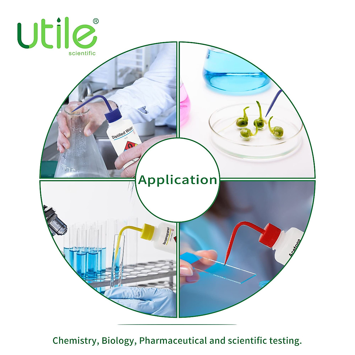 Utile 4pcs of Vol. 17oz (500ml) Acetone Wash Bottles, Narrow Mouth, Self-Venting Safety Squeeze Bottle, LDPE Material with PP Material Closure, 5511.0171.4