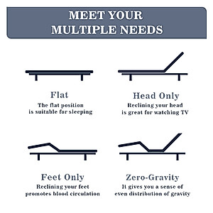 Allewie Queen Adjustable Bed Frame with New Generation Motor, Wireless Remote, Head and Foot Incline, Intelligent Sleep Aid, Zero-Gravity, High Weight Capacity, Easy Self-Assembly, Upholstered