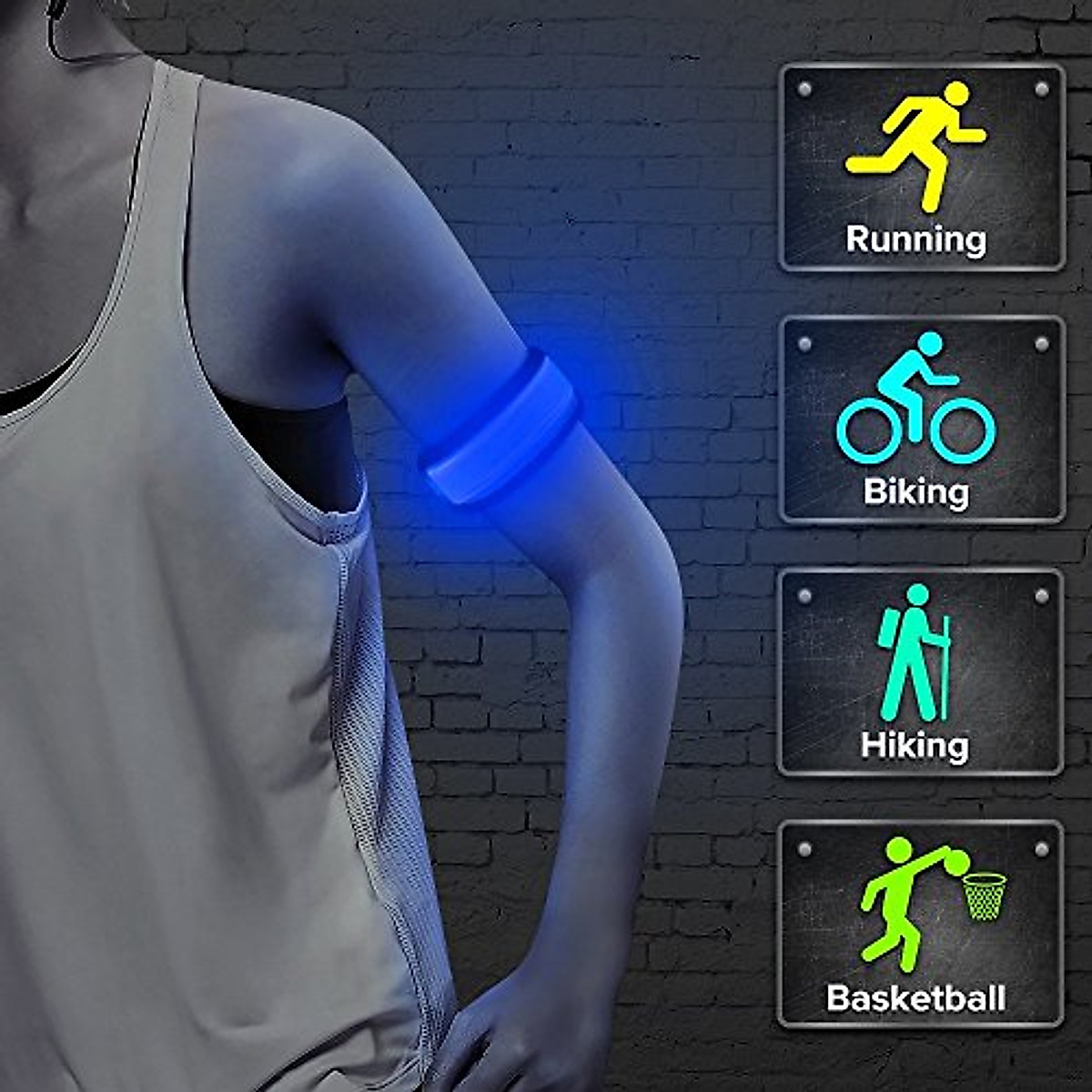 Emmabin [4 Pack LED Slap Armband Lights Glow Band for Running, Replaceable Battery - 4 Modes (Always Bright/Quick Flashing/Slow Flashing/Off), 35cm Glow Bracelets with 4Pcs (Mode: EB-AB4X35)