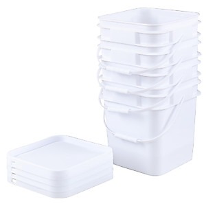 Zopnny 3 Gallon Square Food Grade Bucket Pail with Lid, Multifunctional Industrial Bucket Container for Storing Dry Food Charcoal Camping Fishing (Pack of 4)