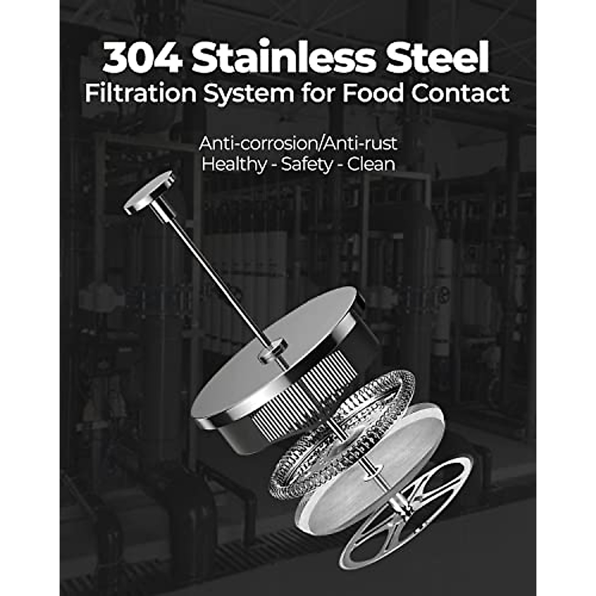 Ahoo French Press Coffee Maker,Large 34 Oz Manual Coffee & Tea Press,Stainless Steel Housing,304 Stainless Steel Filtration System,Cold Brew Heat Resistant Borosilicate Glass for Camping Travel