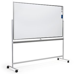 Displays2go 72 x 40 Double-Sided Magnetic White Board with Wheels - Silver (WHBMOB7240)