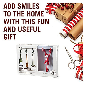 Monkey Business Just Hanging Kitchen Hooks for Hanging Kitchenware Tools, Pots, Lids, Plants & More - (Set of 3 Hooks) (Red)