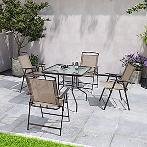 Crestlive Products Set of 4 Patio Folding Chairs 4-Pack Dining Chairs Outdoor Portable Sling with Armrest for Camping, Beach, Garden, Pool, Backyard, Deck (Beige)