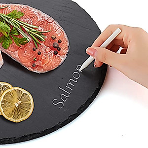 GOH DODD 12 x 12 Inch 3 Pieces Slate Cheese Boards, Round Black Stone Plates Placemats Gourmet Serving Tray Display Chalkboard for Charcuterie Meat Cake Fruit Meat Appetizers Dried Fruits Sussi