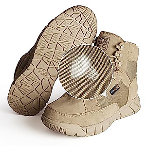 FREE SOLDIER Waterproof Hiking Work Boots Men's Tactical Boots 6 Inches Military Boots (Tan, 10.5)