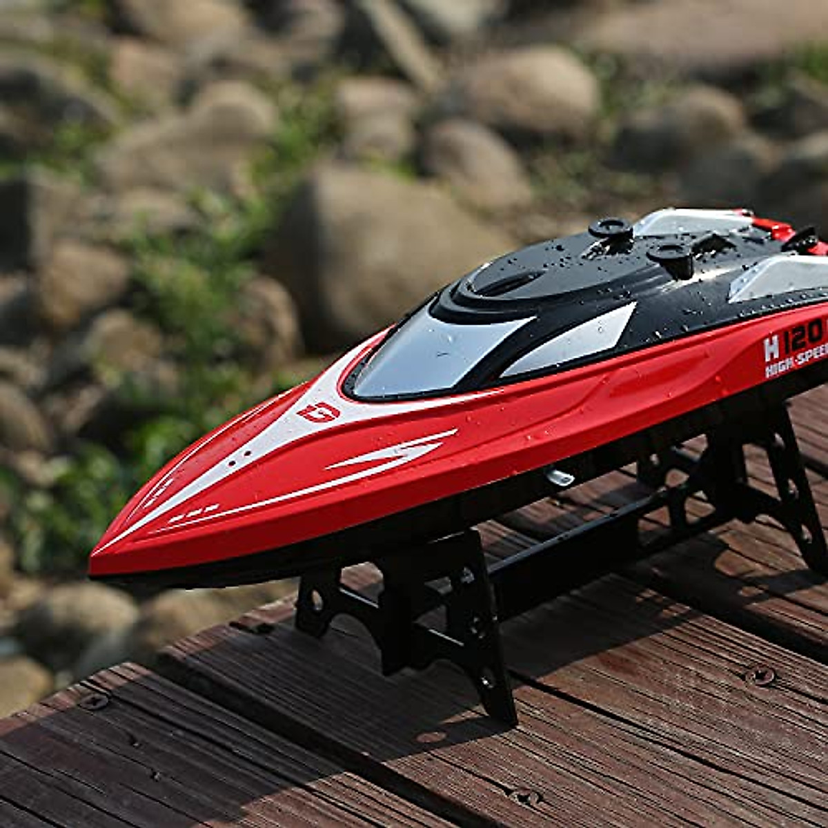 DEERC H120 RC Boat 20+ MPH, Fast Remote Control Boats for Pools and Lakes, 2.4 GHz Racing Boats for Kids & Adults with Rechargeable Battery,Low Battery Alarm,Capsize Recovery,Gifts for Boys Girls