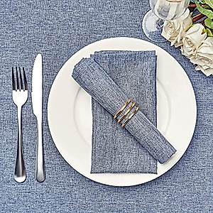 Mebakuk Rectangle Tablecloth and Cloth Napkins Set of 12, Anti-Shrink Soft and Wrinkle Resistant Decorative Fabric for Wedding Party Restaurant Dinner Parties (52 x 70 Inch - Denim Blue)