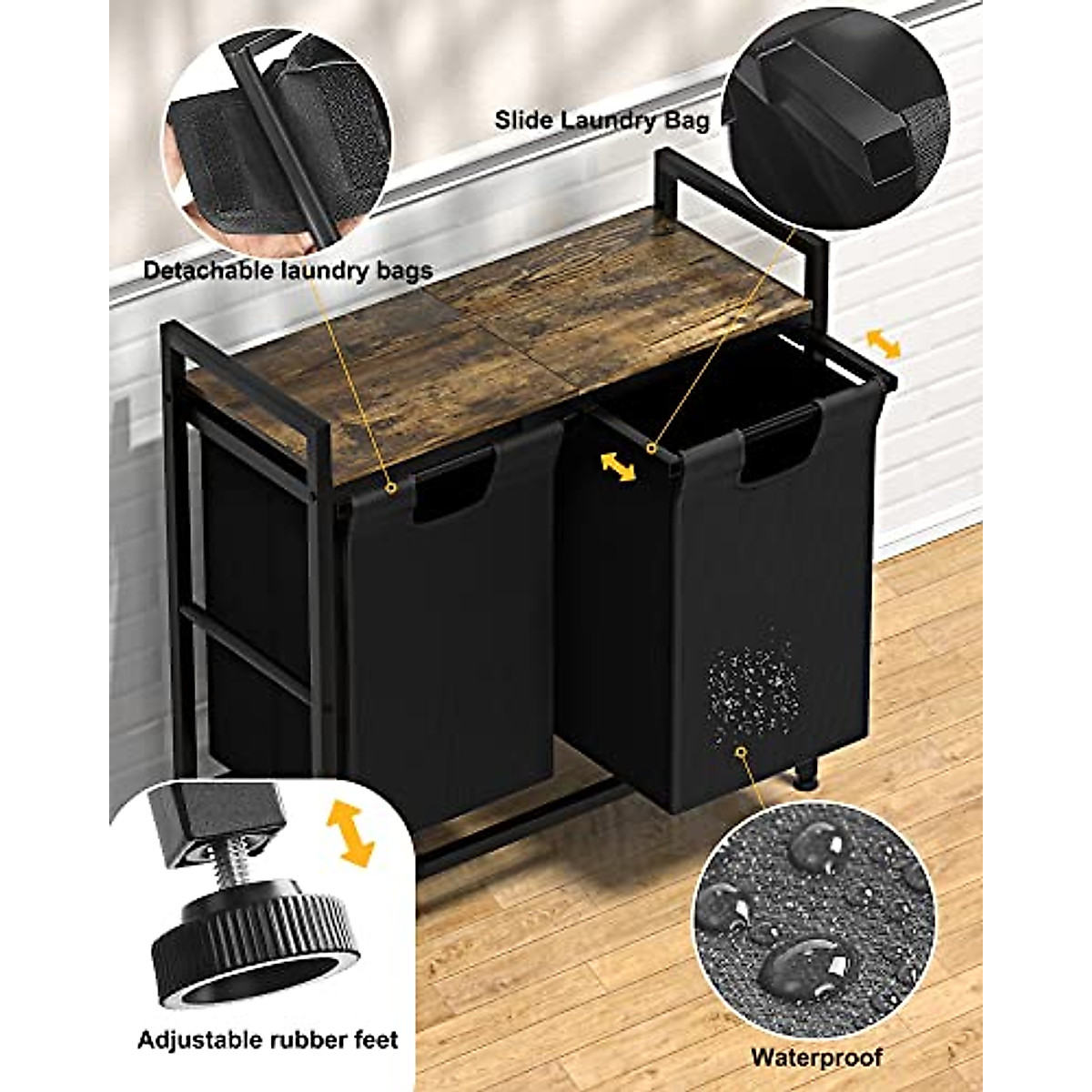 Egepon Laundry Basket, 2 * 11 Gal /42L Divided Laundry Hamper with Removable Liner Bag, Large Capacity Metal Frame Made Laundry Sorter Laundry Room Organization