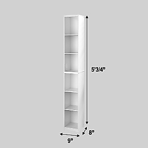 Accents Depot Slim Storage Tower with Six Shelves for Hallways, Closets and Bathrooms - White