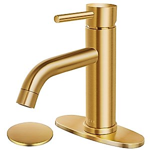 SOKA Bathroom Sink Faucet Single Handle Stainless Steel Lavatory Commercial Bathroom Faucet Bathtub Basin Vanity Faucets with Deck Plate & Pop-Up Drain Assembly Fit for 1 & 3 Hole, Gold
