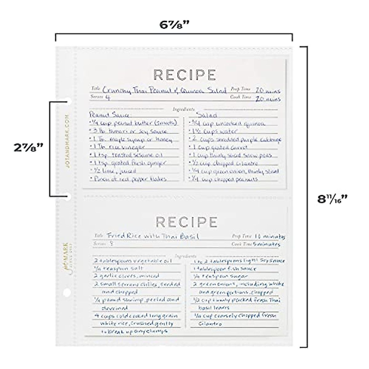Jot & Mark Binder Page Protectors for 4x6 Recipe Cards or Photos (50 Count) | Crystal Clear Plastic Archival Sleeves fit 3 Ring Binders (8.5" x 9.5", 2 Pocket)
