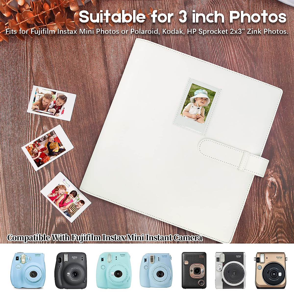 640 Pockets Photo Album for Fujifilm Instax Mini Camera, Photo Album for Polaroid, Leather Cover, Photo Album for Instax Mini 12 11 9 40 90 8 7 Evo LiPlay Instant Camera, 2x3 Photo Album (White)