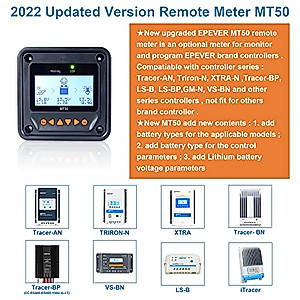 EPEVER Remote Meter MT50 for MPPT Solar Charge Controller LCD Display Monitoring Setting Reading for Tracer-AN, Triron-N, XTRA Series Regulator (MT-50 Remote Meter)