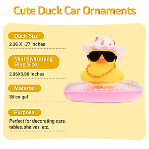 wonuu Car Rubber Duck Car Duck Decoration Dashboard Car Ornament for Car Dashboard Decoration Accessories with Mini Sun Hat Swim Ring Necklace and Sunglasses