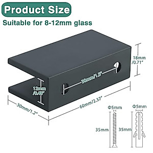 Alise Glass Shelf Brackets 2Pcs, Adjustable Shower Glass Clamps, Heavy Duty Clamp Holder, SUS304 Stainless Steel Brackets for 8-12mm Wood/Glass Shelves and Wall-to-Glass Connection, Matte Black