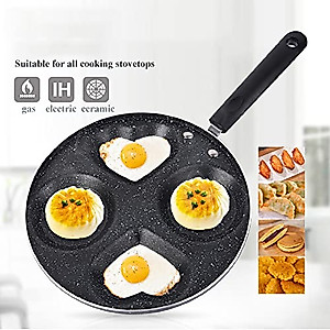 JIEQIJIAJU Egg Frying Pan 4 Cup, Nonstick Pancake Pan Heart Shape Egg Cooker Pan Blini Griddle Crepe Pan Silver Dollar Pancake Maker for Frying Eggs, Burgers, Bacon, 100% PFOA Free Coating