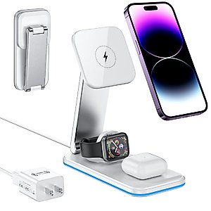 3 in 1 Wireless Charging Station Mag-Safe, BOCLOUD Aluminum Alloy Foldable Stand Portable Fast Charger for iPhone 14,13,12 Pro Max/Pro/Mini, iWatch 8/SE2/7/6/SE/5/4/3/2, AirPods Pro/3/2, white