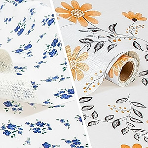 RAY STAR Shelf Liner, Non Adhesive Bue Daisy Floral Cabinet Liner for Pantry Drawer Vanity, Strong Grip Non Slip Waterproof, Shelf Liners for Kitchen Cabinets