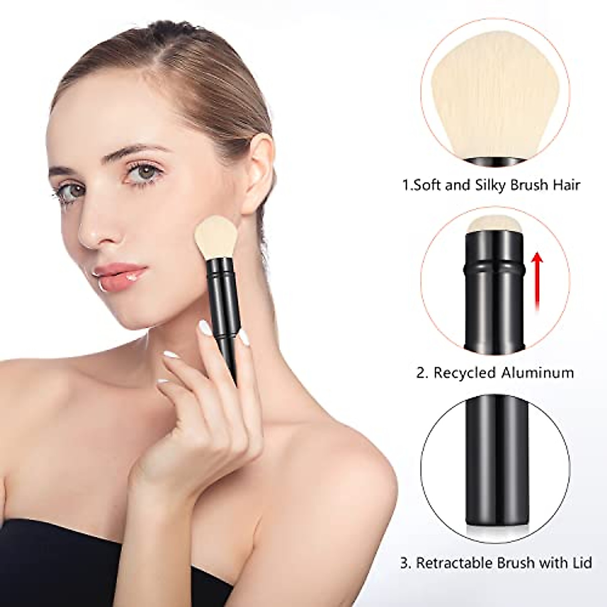 Falliny Dual Retractable Kabuki Makeup Brushes, Travel Face Blush Powder Brush, Double-Ended Foundation Concealer Brush with Cap for Blush, Bronzer, Buffing, Highlighter, Flawless Powder Cosmetics