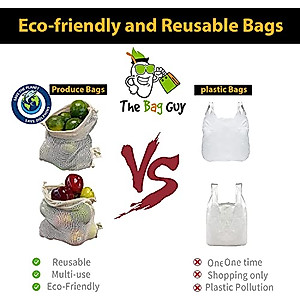 TheBagGuy - Organic Cotton Mesh Bags | Reusable Vegetable Produce Bags | Multipurpose Biodegradable Zero Waste Bag | Washable | Food Safe | Drawstring Closure | Quality Double Stitched (9 Pack)