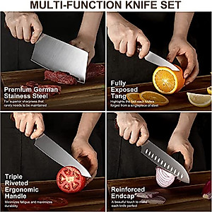 Aroma House 8-Piece Chef Cleaver Knife Set with Block,Professional Kitchen Knife Set, High Carbon German Stainless Steel Kitchen Knife with Ergonomic Handle for Home,Kitchen & Restaurant.