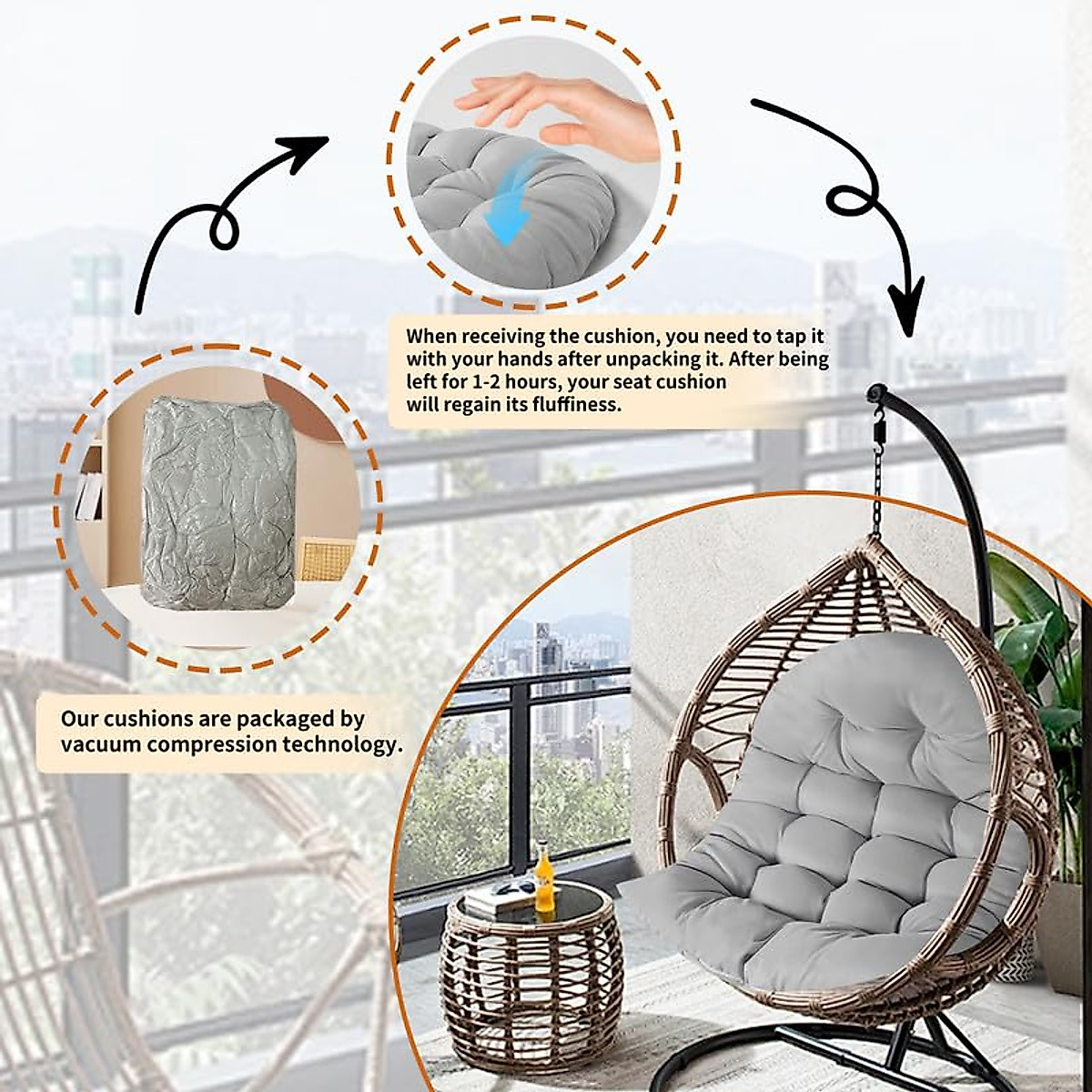 BCKNT Thicken Hanging Basket Seat Cushion, Hammock Swing Chair Cushions, Soft Egg Patio Chair Cushion with High Elasticity PP Cotton, for Indoor and Outdoor Garden Offices