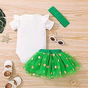St.Patrick 's Day Newborn Baby Girl Short Sleeve Round Neck Romper Tops+Dots Tutu Tulle Skirt+Headband 3pcs Clothes Set (Green, 0-3 Months)