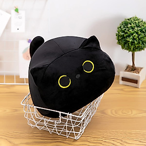 SteasMotai 15.7" 3D Black Cat Plush Toy Pillow, Soft Kawaii Kitten Stuffed Animal Cushion