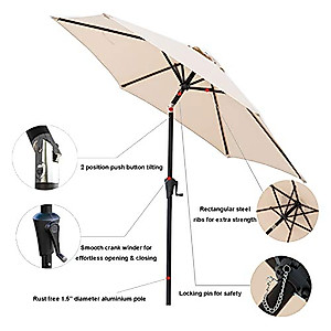 C-Hopetree 7.5 ft Outdoor Patio Market Table Umbrella with Tilt, Beige
