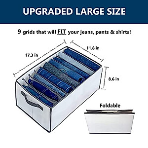 Clothing organizer Jean Organizer, Wardrobe Clothes Organizer, Closet Dresser Storage for Folded Clothes, Jeans, Pants, Leggings, Sweaters, Shirts, Kids, Baby - 9 Grids (2 PCS)