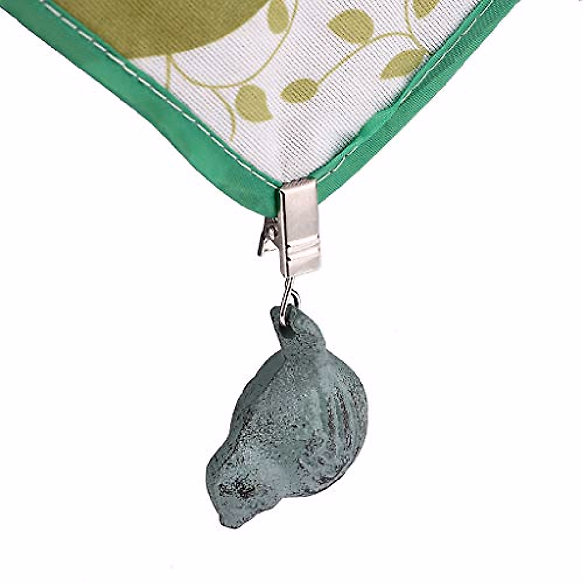 OwnMy Set of 4 Tablecloth Weights Clip on, Pendant Tablecloth Weights Kit with Cast Iron Antique Birds, Cloth Weights Clip for Outdoor Garden Party Picnic Tablecloths, Heavy Tablecloth Clips (Green)