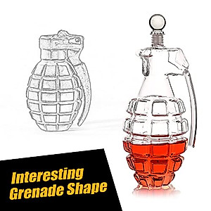 Grenade Whiskey Decanter with 2 Whiskey Glasses Set (New-tech Super Lightweight) and Wood Base-for Liquor, Scotch, Bourbon, Vodka, Wine, Brandy, Limited Edition Gifts for Men-1000ml