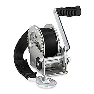 Camco 50000, Trailer Boat Winch | Features a 2-Way Ratchet & 20-Foot Strap with a 2,000lb Weight Capacity