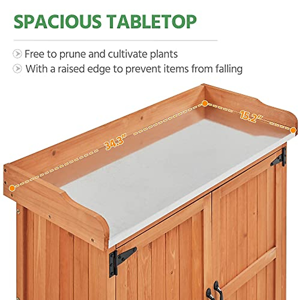 Yaheetech Garden Potting Bench Table - Outdoor Garden Patio Wooden Storage Cabinet & Solid Wood Planting Work Bench with Large Space Storage & Metal-Plated Tabletop, Brown