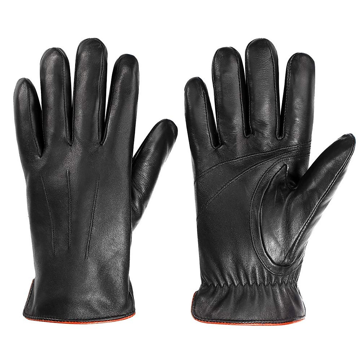MaxW Autumn Winter Mens Leather Gloves Black Touchscreen Sheepskin Gloves Soft Warm Driving Cycling Mitten Faux Rabbit Fur Lining L