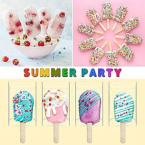 Perthlin 20 Boxes 50 Sticks 3.7 x 2.2 x 1.5 Inches Cakesicle Boxes Clear PET Candy Treat Box Goody Box Wooden Craft Sticks Ice Cream Sticks for Kitchen DIY Baking Wedding Baby Shower Birthday Party