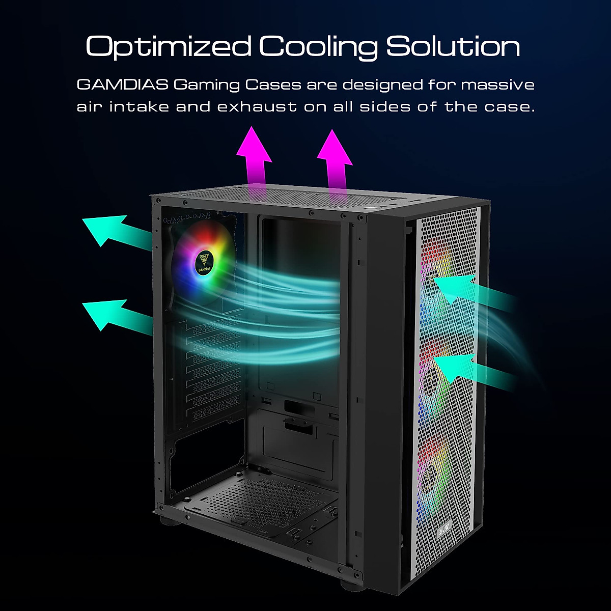 GAMDIAS ATX Mid Tower Gaming Computer PC Case with Side Tempered Glass, 4X 120mm ARGB Case Fans and Sync with 5V RGB Motherboard and Excellent Airflow