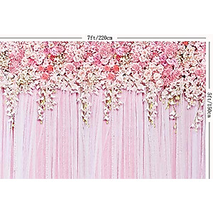 FiVan 7x5ft Pink Flower Backdrop Dessert Table Photo Booth Baby Shower Birthday Photography Background Floral Curtain DesignD-9354