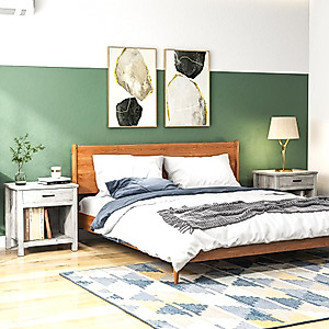 Gyabnw Nightstand Beside End Table for Bedroom, Modern Wood Side Table with Drawer and Storage Shelf, Night Stands for Living Room, Grey