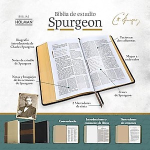 RVR 1960 Biblia de estudio Spurgeon, negro piel genuina con índice (Spanish Edition)