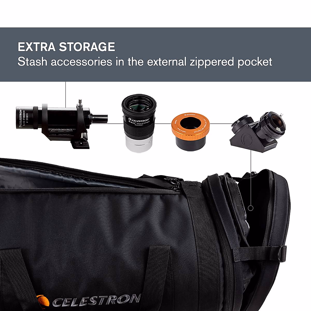 Celestron – 9.25” Telescope Optical Tube Bag – Custom Carrying Case Fits Schmidt-Cassegrain and EdgeHD – Ultra-durable Protective Walls & NexYZ 3-Axis Smartphone Adapter, Black