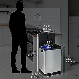 iTouchless 16 Gallon Kitchen Dual Step Trash Can & Recycle Bin, Stainless Steel, includes 2 x 8 Gallon (30L) Removable Inner Buckets, Soft Close Lid and Airtight, for Home, Office, Business