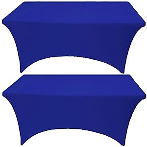 Gowinex 2 Pack 6FT Royal Blue Spandex Tablecloth Stretch Fitted Table Cover for Rectangular Table Event, Wedding, Banquet and Parties