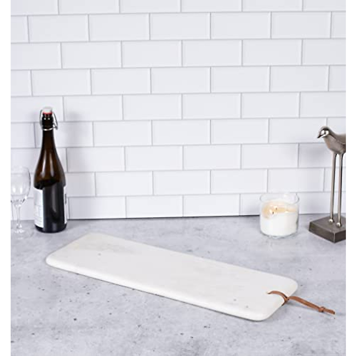 BIRDROCK HOME 23" Marble Serving Board | 100% Natural, Premium Marble | 23" L x 8" W | Charcuterie Board for Party Appetizers | Kitchen Platter for Food | Fruit Display - White