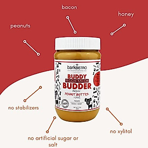 BUDDY BUDDER Bark Bistro Company, Begging Bacon, 100% Natural Dog Peanut Butter, Healthy Peanut Butter Dog Treats, Stuff in Toy, Dog Enrichment, Pill Pocket for Dogs, Made in USA, (17oz Jars)